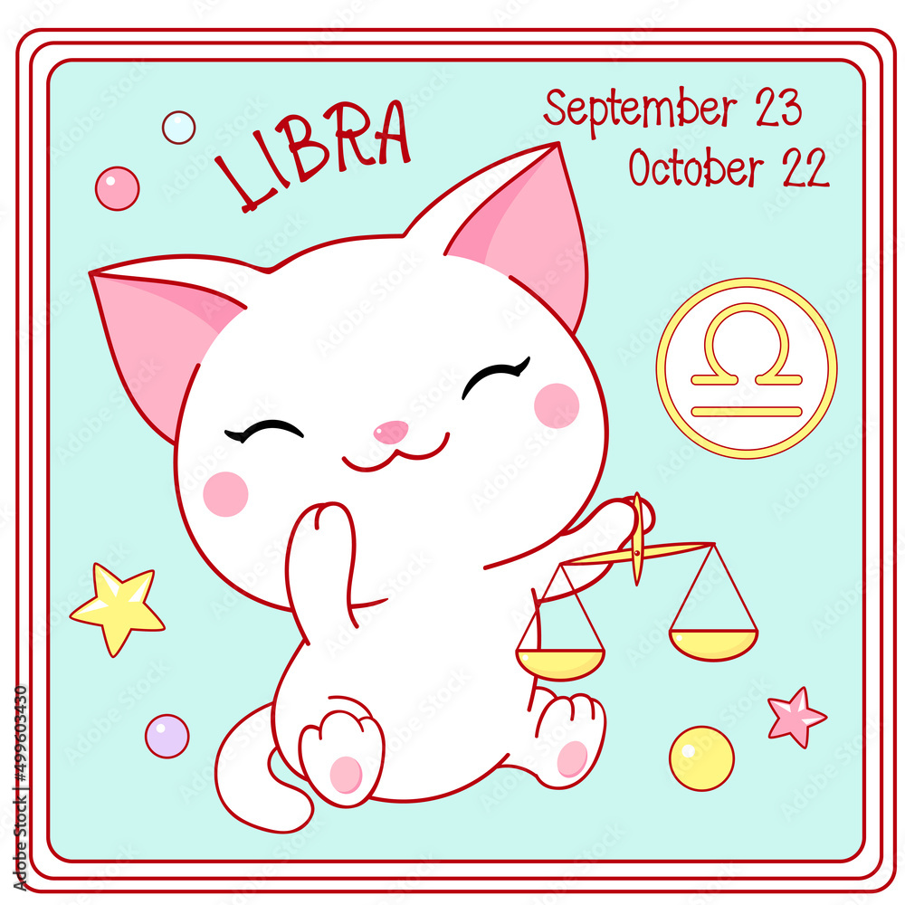 Zodiac Libra sign character in kawaii style. Square card with cute ...