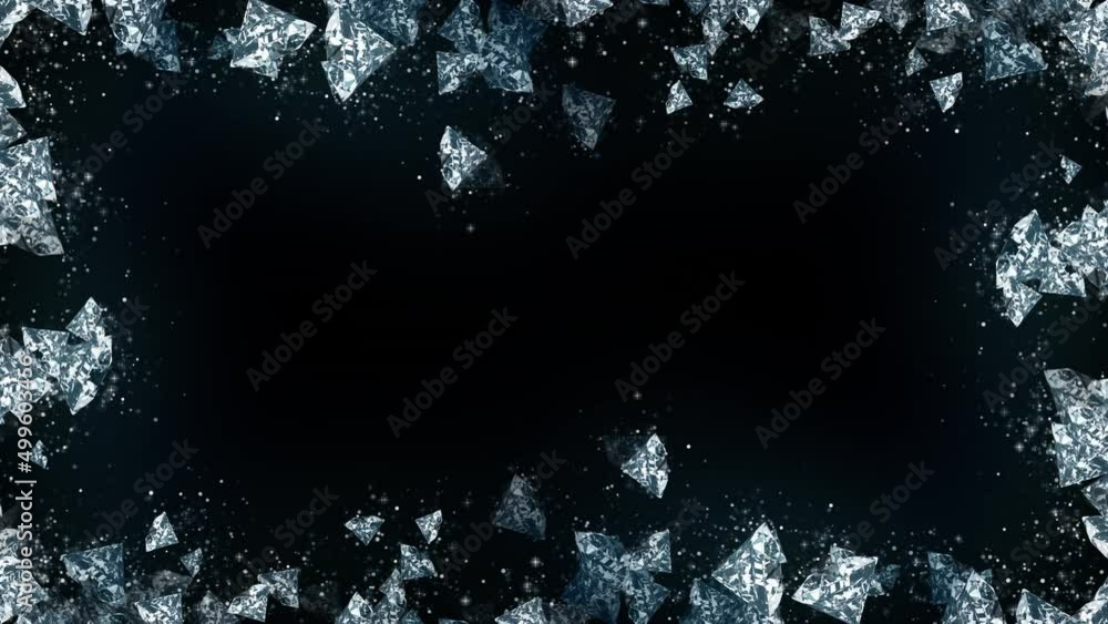 An animated frame of shiny diamonds with glittering particles on a ...