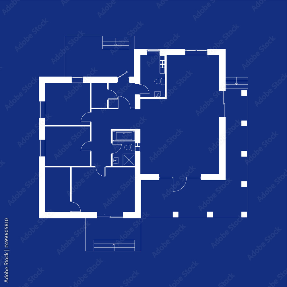 Blueprint floor plan of a modern house. Vector illustration ...