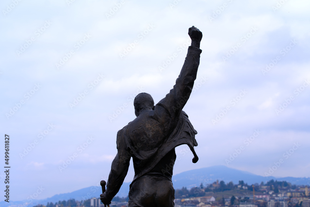 Famous bronze statue of former singer of Pop Rock band The Queen at ...