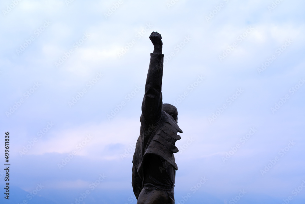 Famous bronze statue of former singer of Pop Rock band The Queen at ...