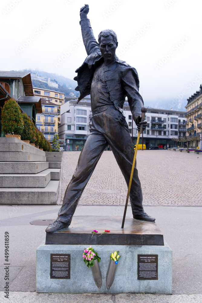 Famous bronze statue of former singer of Pop Rock band The Queen at ...