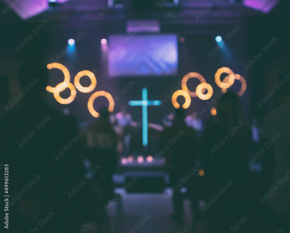 Blurred crowd of people at worship concert in the church Stock Photo ...