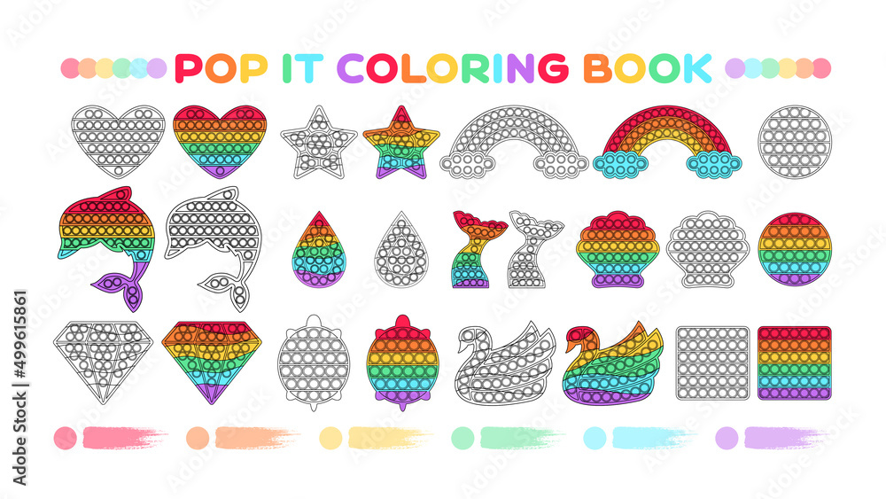 Pop it Fidget Toy. Coloring Book for Little Children. Set. Black White ...