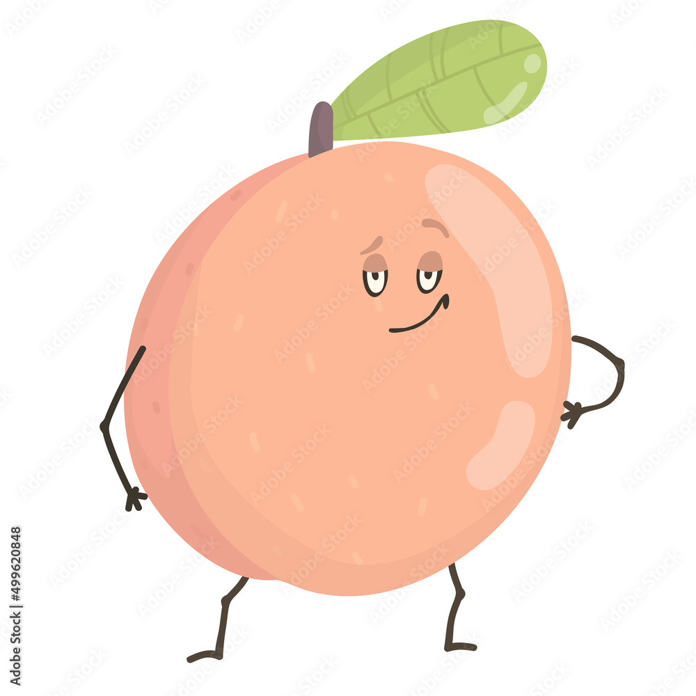 Cute happy peach character. Funny emoticon in flat style. Fruit emoji ...