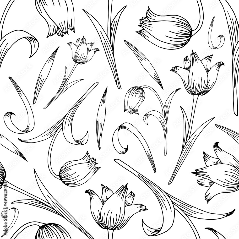 Seamless pattern with tulips. For wrapping paper, coloring page ...