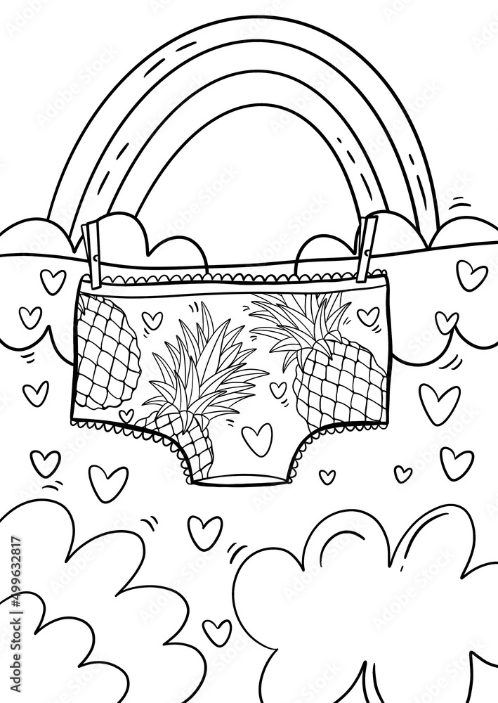 Adult coloring page in doodle style. Underpantswith pineapple design ...
