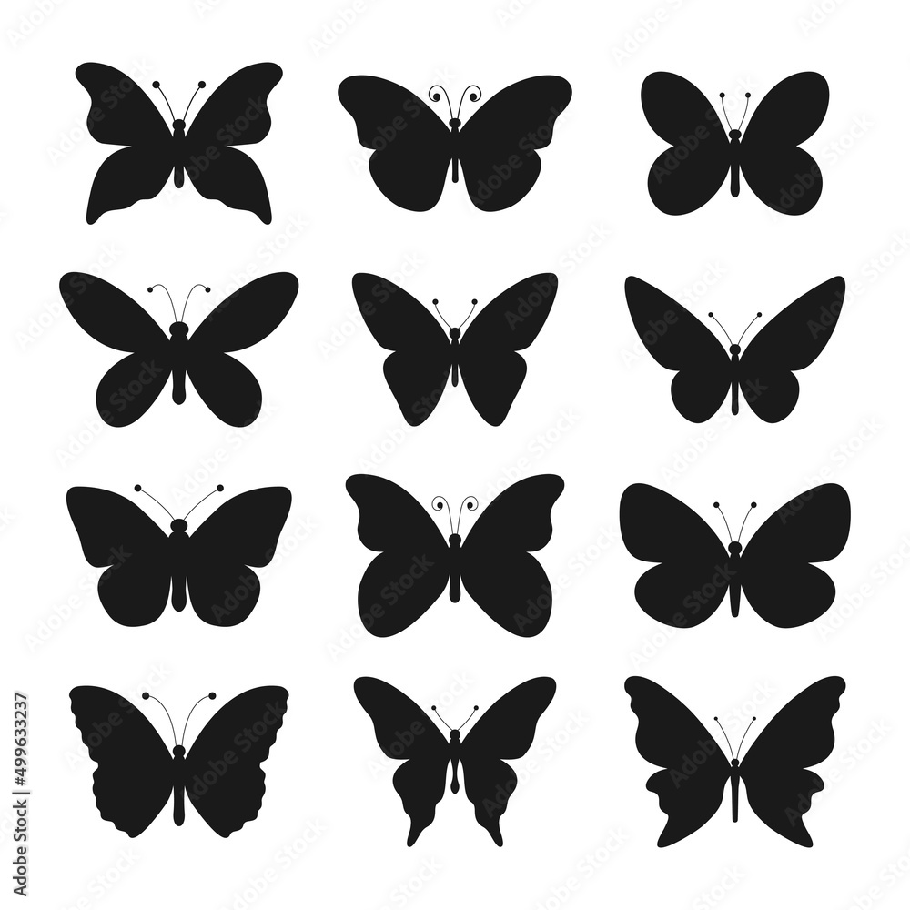 Butterfly silhouettes set. Various butterflies shapes collection ...