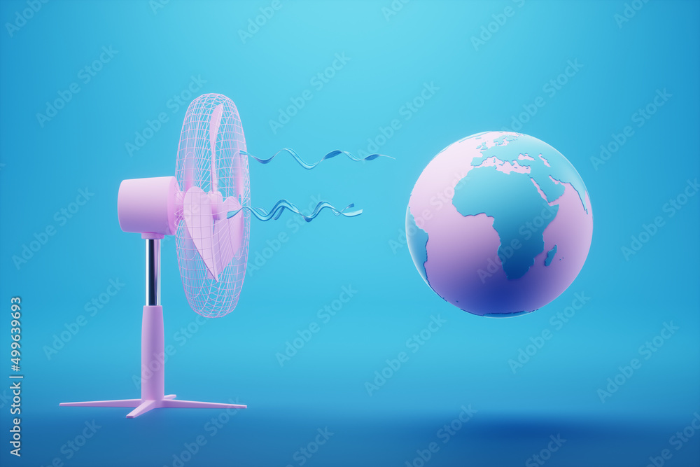 Heat, summer heat, the globe, the earth in front of the fan, creative ...