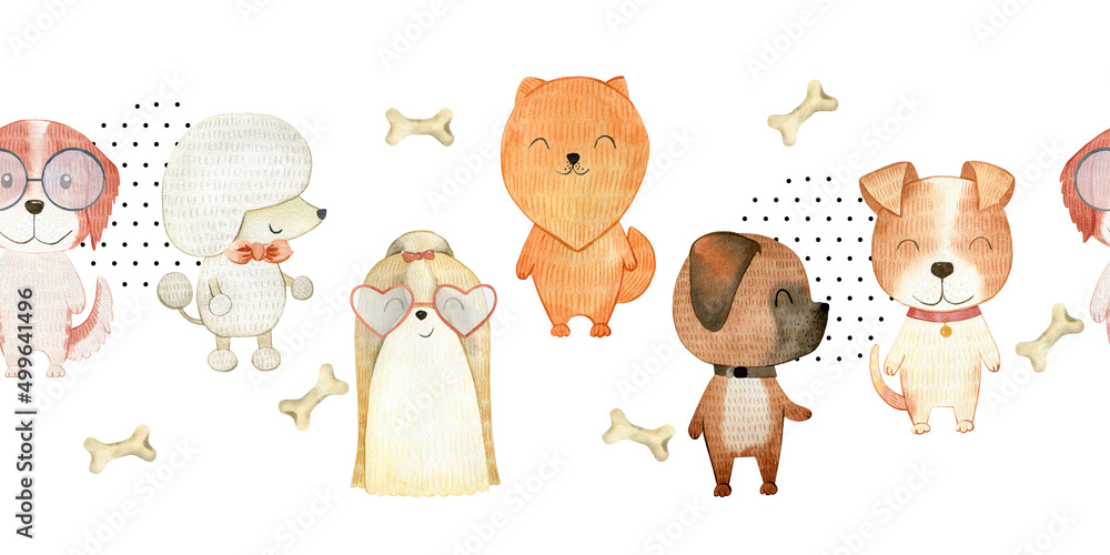 Watercolor seamless border with dogs. Stock Illustration | Adobe Stock
