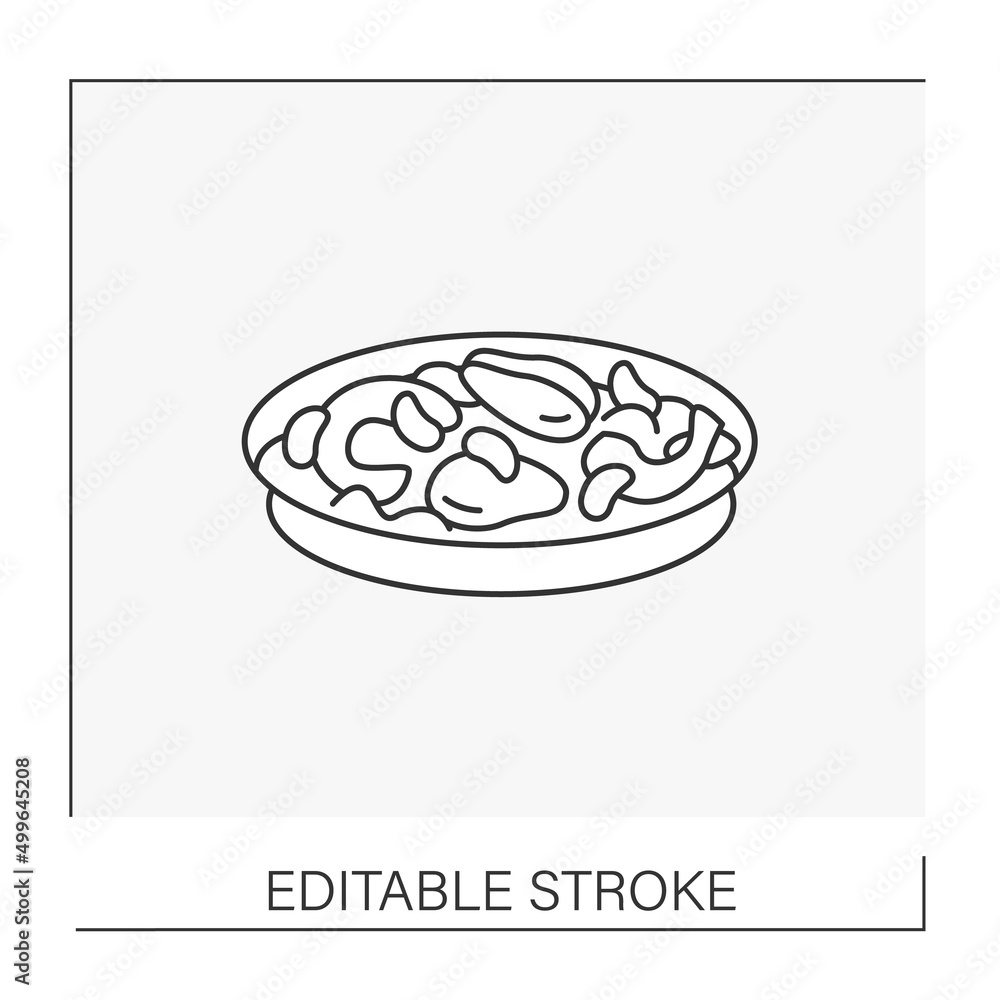 Paella line icon. Traditional Spanish cuisine. Recipe with rice and seafood. Mitterrand food ...