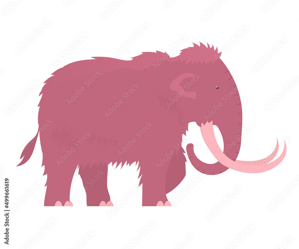 Ancient woolly mammoth. Extinct animal of the Ice Age. Tusks and trunk ...