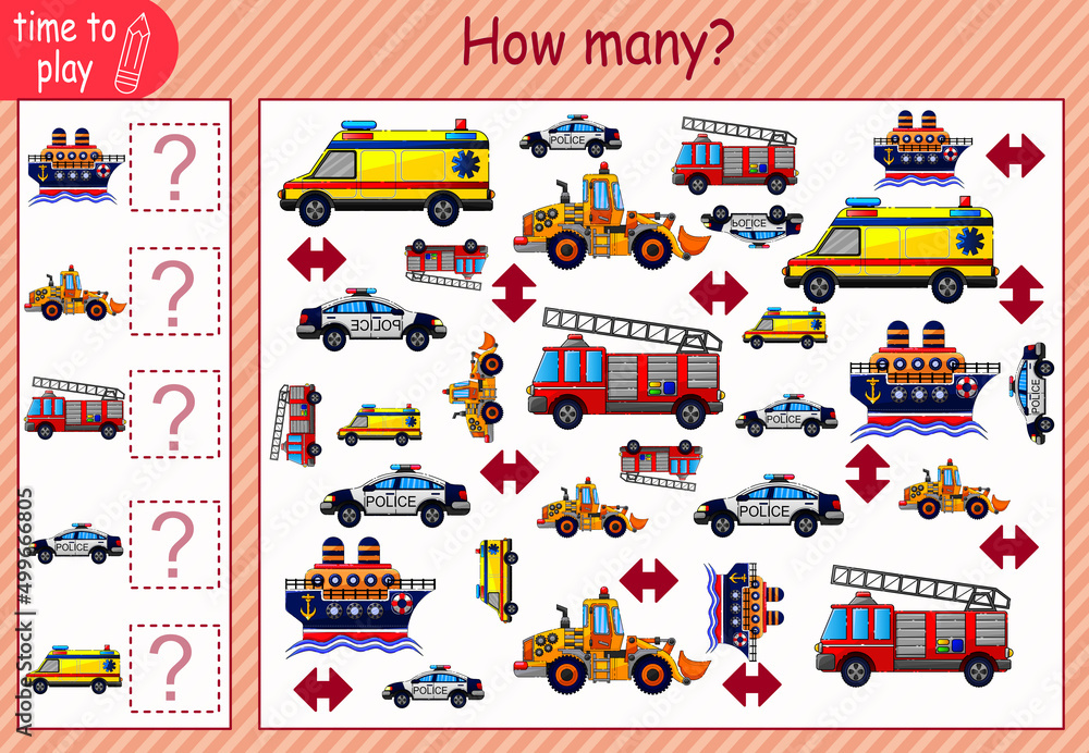 children's educational game, tasks. count how many objects are in the ...