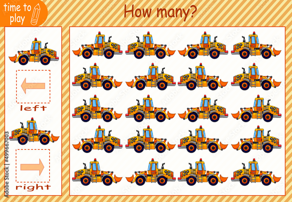 children's educational game, tasks. count how many objects will be put ...