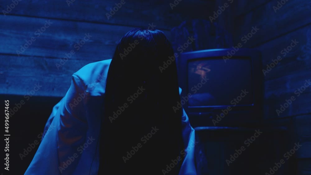 Scary Ghost Woman Crawling or Walking In Horror Halloween Scene ...