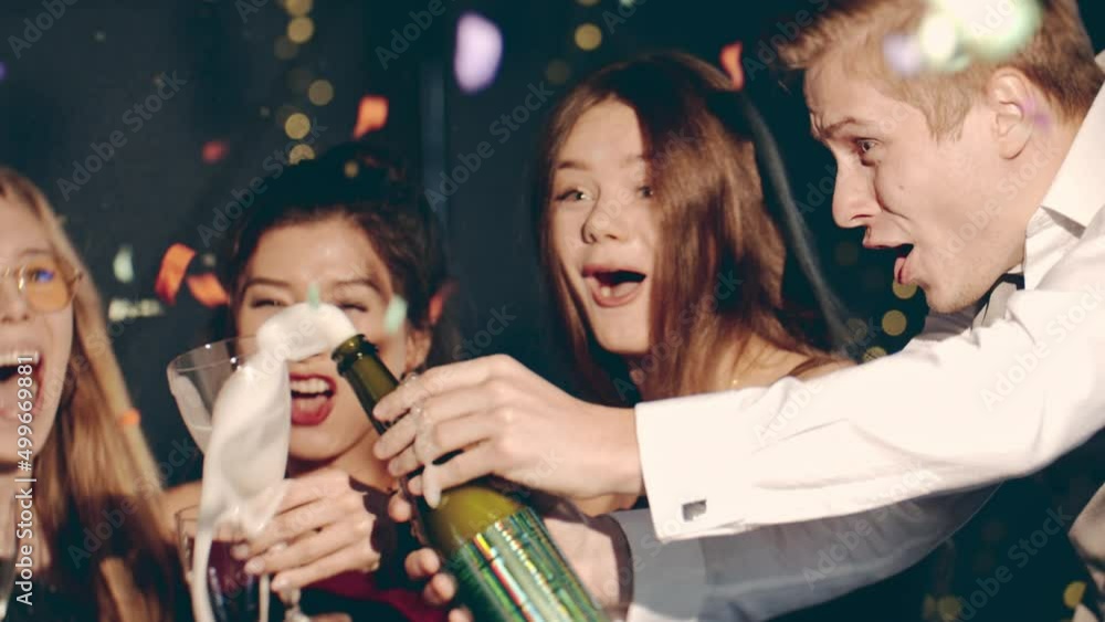Asian girl and group young college student friends celebrating at ...