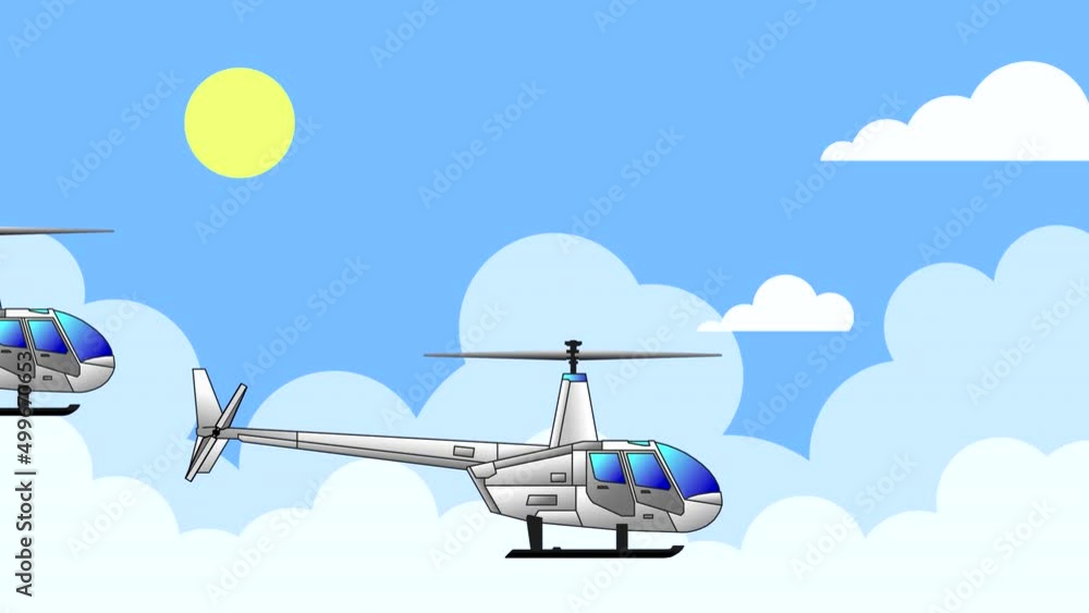 Three Civil Aviation Helicopters lined up in a close-up side view ...