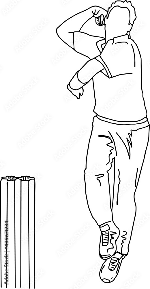 Outline sketch drawing of Greatest leg spinner action, line art ...