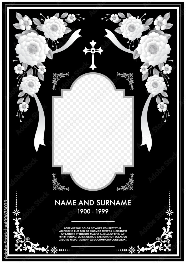 Memorial & Funeral Card Templates with flowers paper cut Stock Vector ...