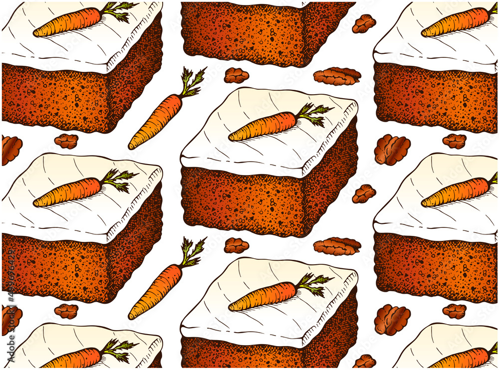 Sketch drawing pattern of Carrot cake isolated on white background ...