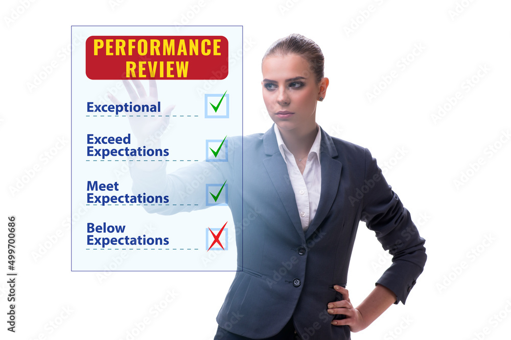 Annual performance review concept with businesswoman Stock Photo ...
