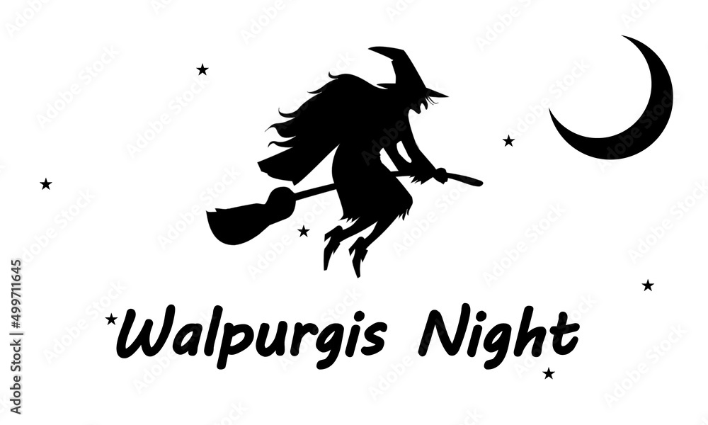 Walpurgis night witch on a broomstick, vector art illustration. Stock ...