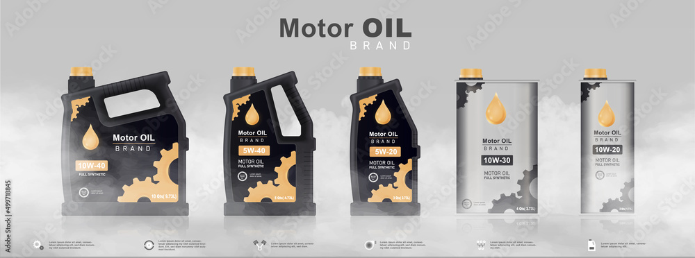 Banner with bottles of engine oil. Advertising poster with cans of oil ...