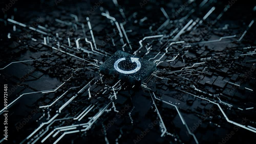 Reload Technology Concept with refresh symbol on a Microchip. White ...