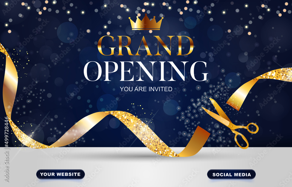 elegant grand opening banner with dark blue background design Stock ...