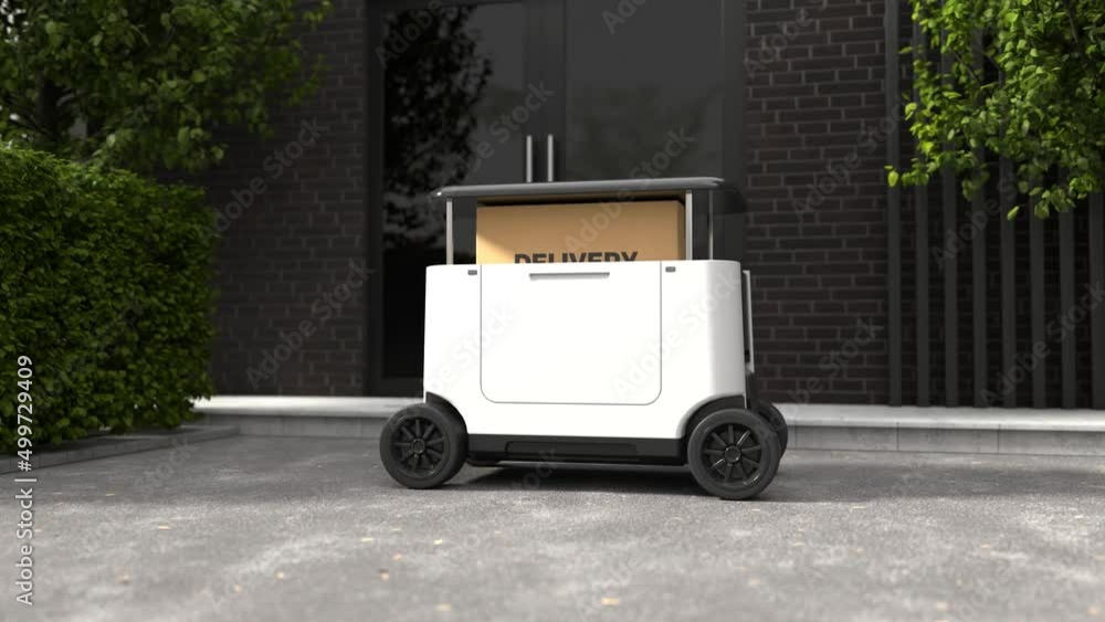 Delivery robot in front of the house, Autonomous delivery robotic Stock ...