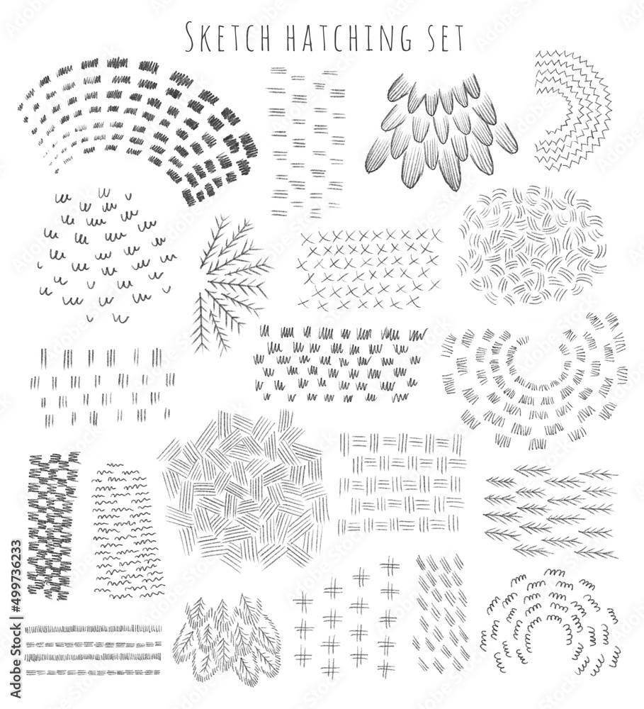 Sketch hatching patterns set, abstract hand drawn collection for ...