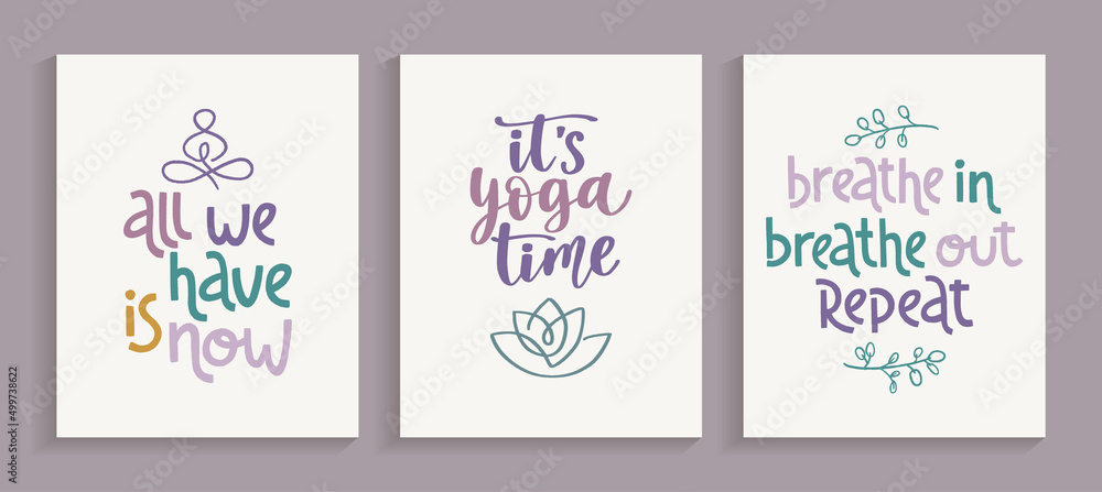 Wellness and yoga posters set. Handwritten lettering positive self-talk ...