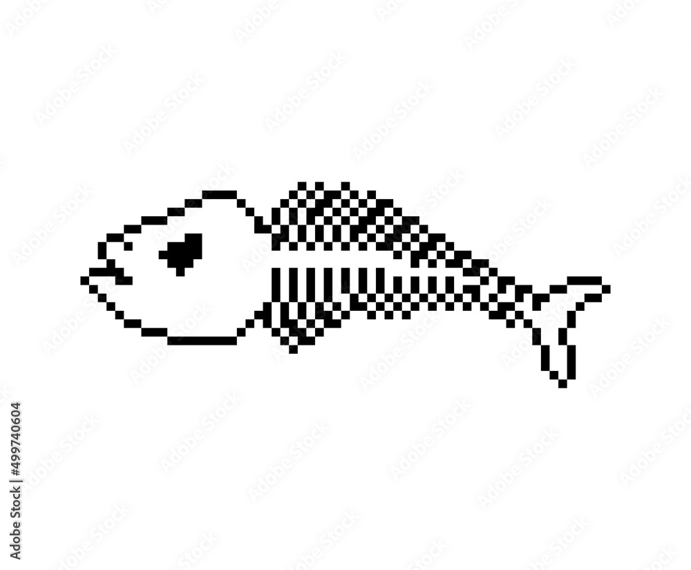 Fish skeleton pixel art. 8 bit Fish skull. pixelated Vector ...