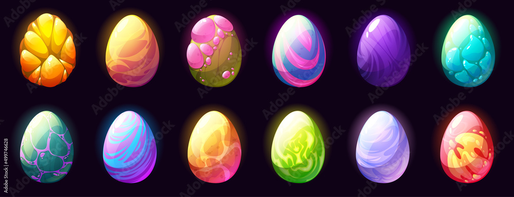 Fantasy eggs of dragon, dinosaur, alien monster, or magic creature ...
