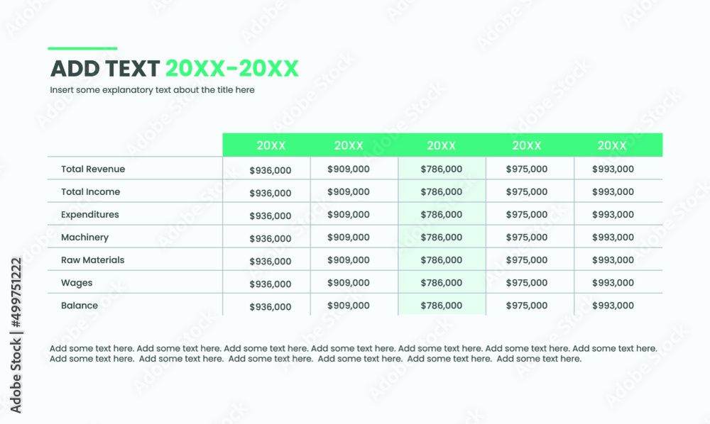 Modern business data table layout template. Flat design, easy to use ...