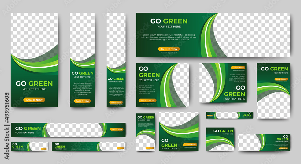 Green banner design web template Set, Horizontal header web banner ...