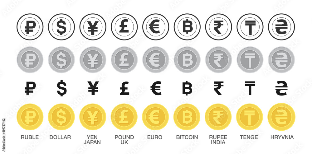 Big set of icons of currency symbols of different countries. Currency ...