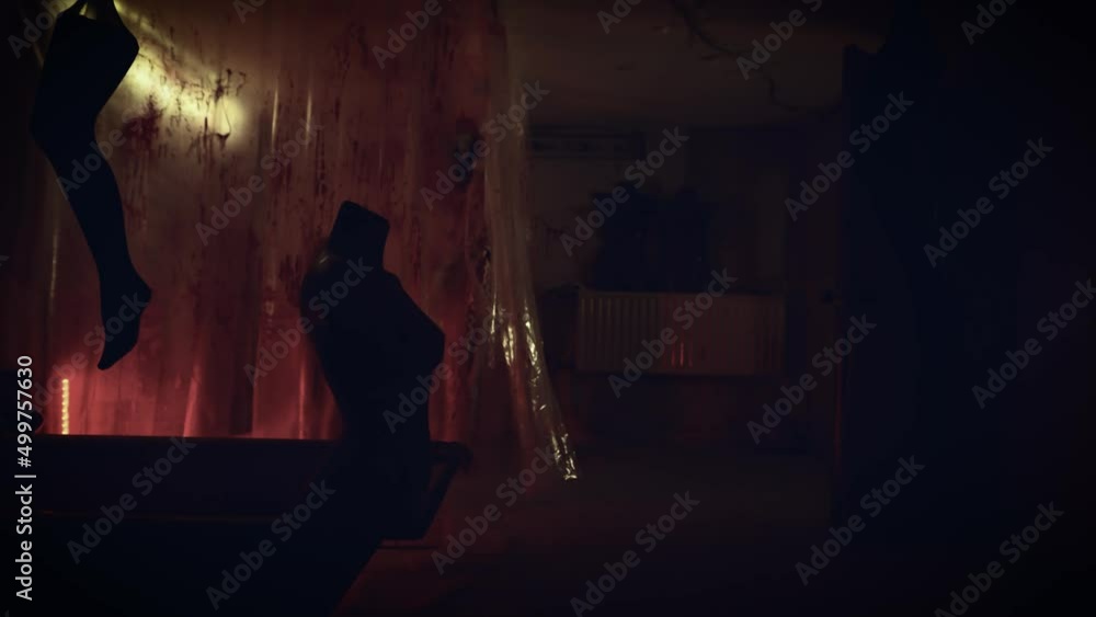 Creepy clown maniac goes crazy in his bloody lair Stock Video | Adobe Stock