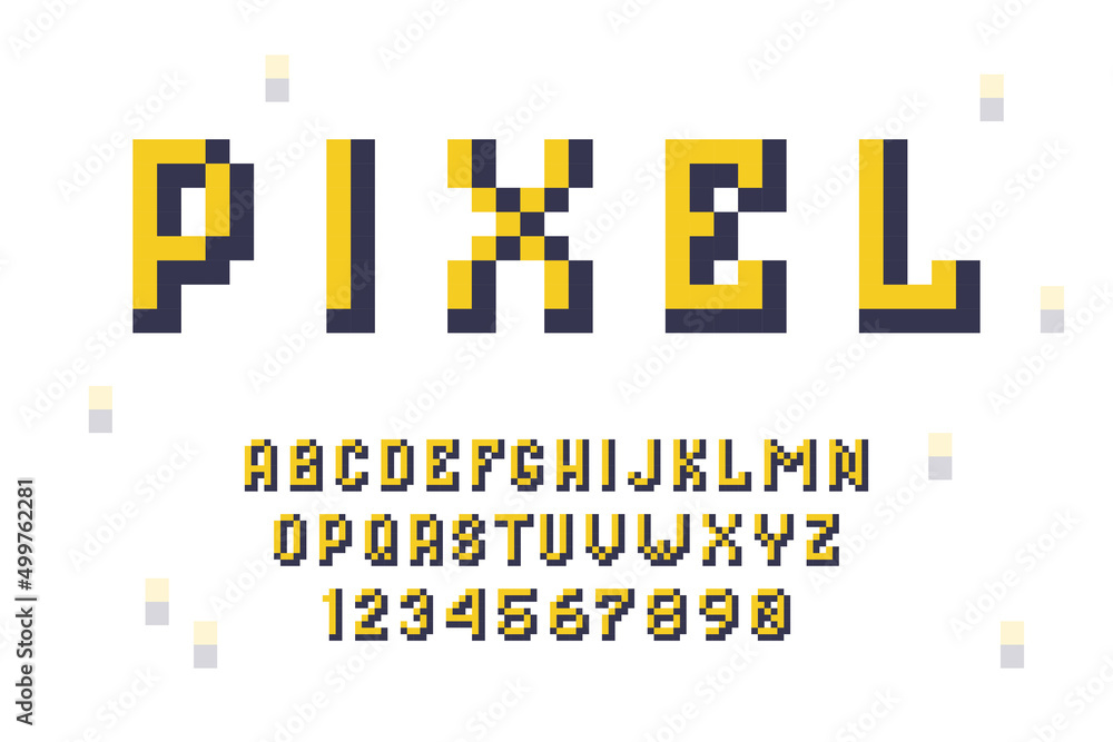 Pixel alphabet font. Retro 8-bit video game typeface design, oldschool ...