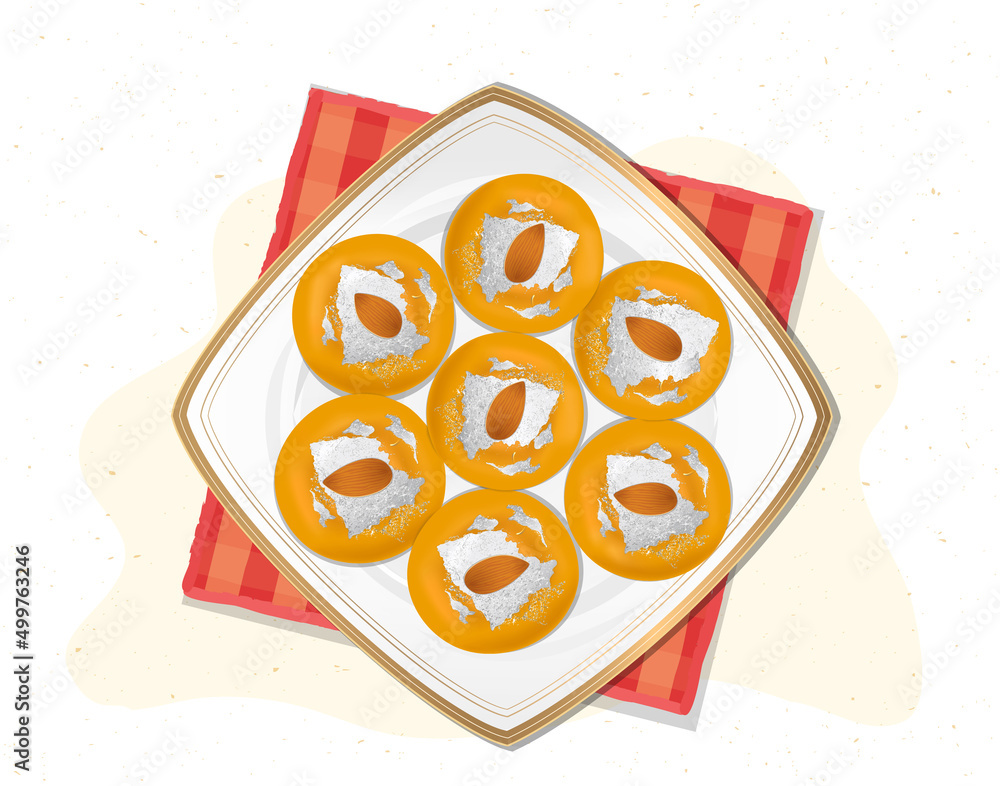 Indian Sweet Ladoo Vector illustration from the top view isolated on ...