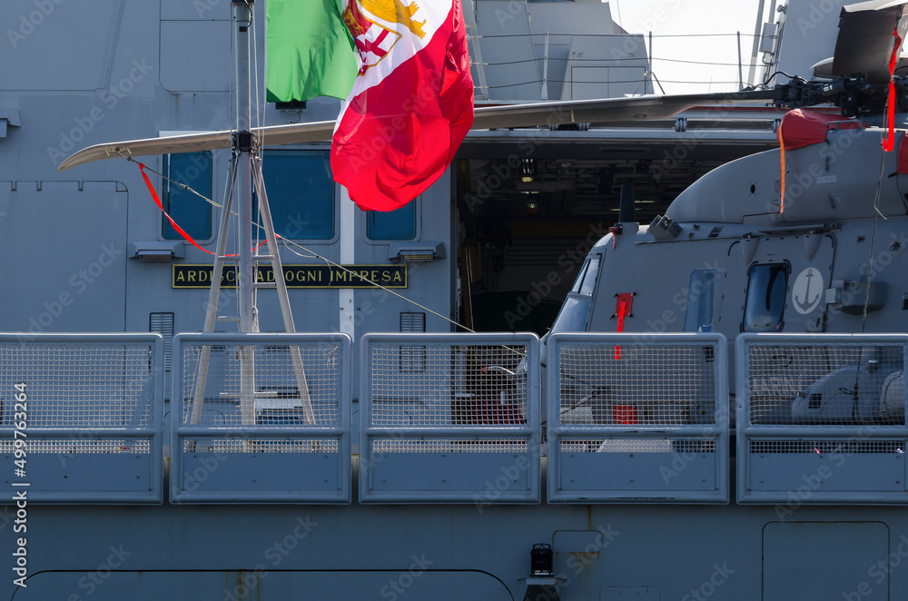 GDYNIA - POLAND - 2021: An Italian naval helicopter on helipad of ...