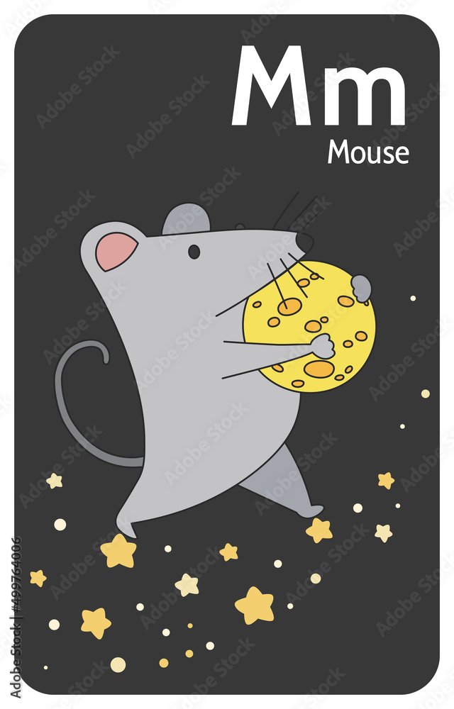 Mouse M letter. A-Z Alphabet collection with cute cartoon animals in 2D ...
