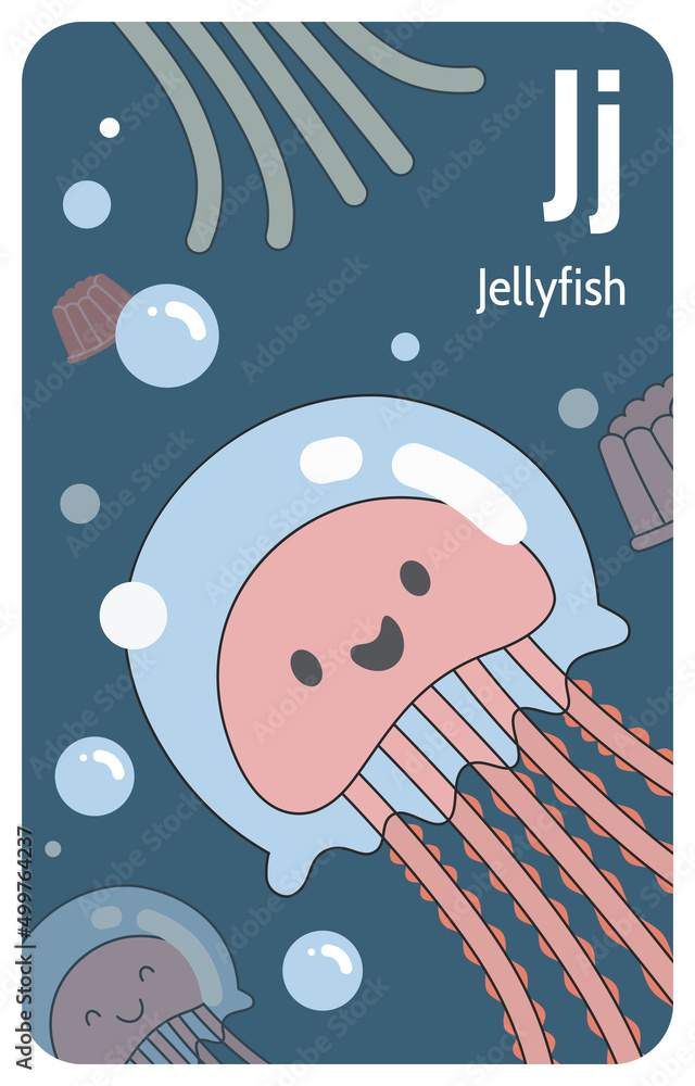 Jellyfish J letter. A-Z Alphabet collection with cute cartoon animals ...