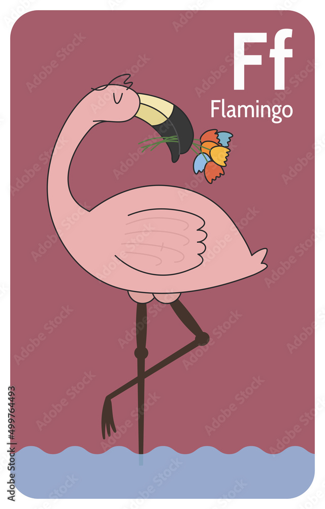 Vektorová grafika „Flamingo F letter. A-Z Alphabet collection with cute ...