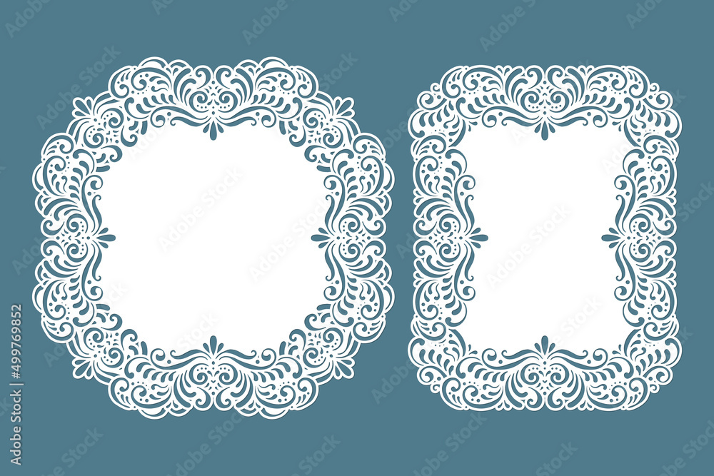 Lace frames set, paper doily laser cut templates, decor elements ...