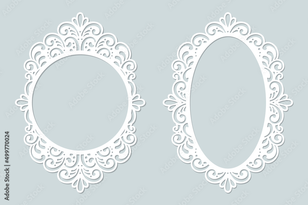 Lace frames set, oval photo frames laser cut templates, decor elements ...
