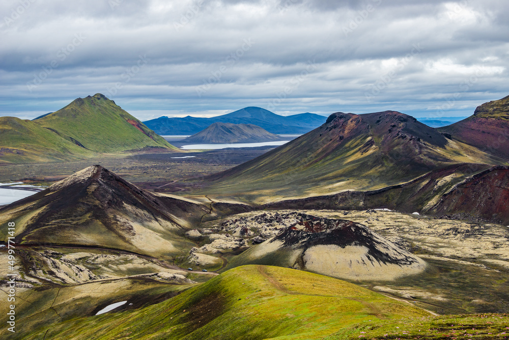 Colorful Icelandic rainbow volcanic Landmannalaugar mountains at famous ...
