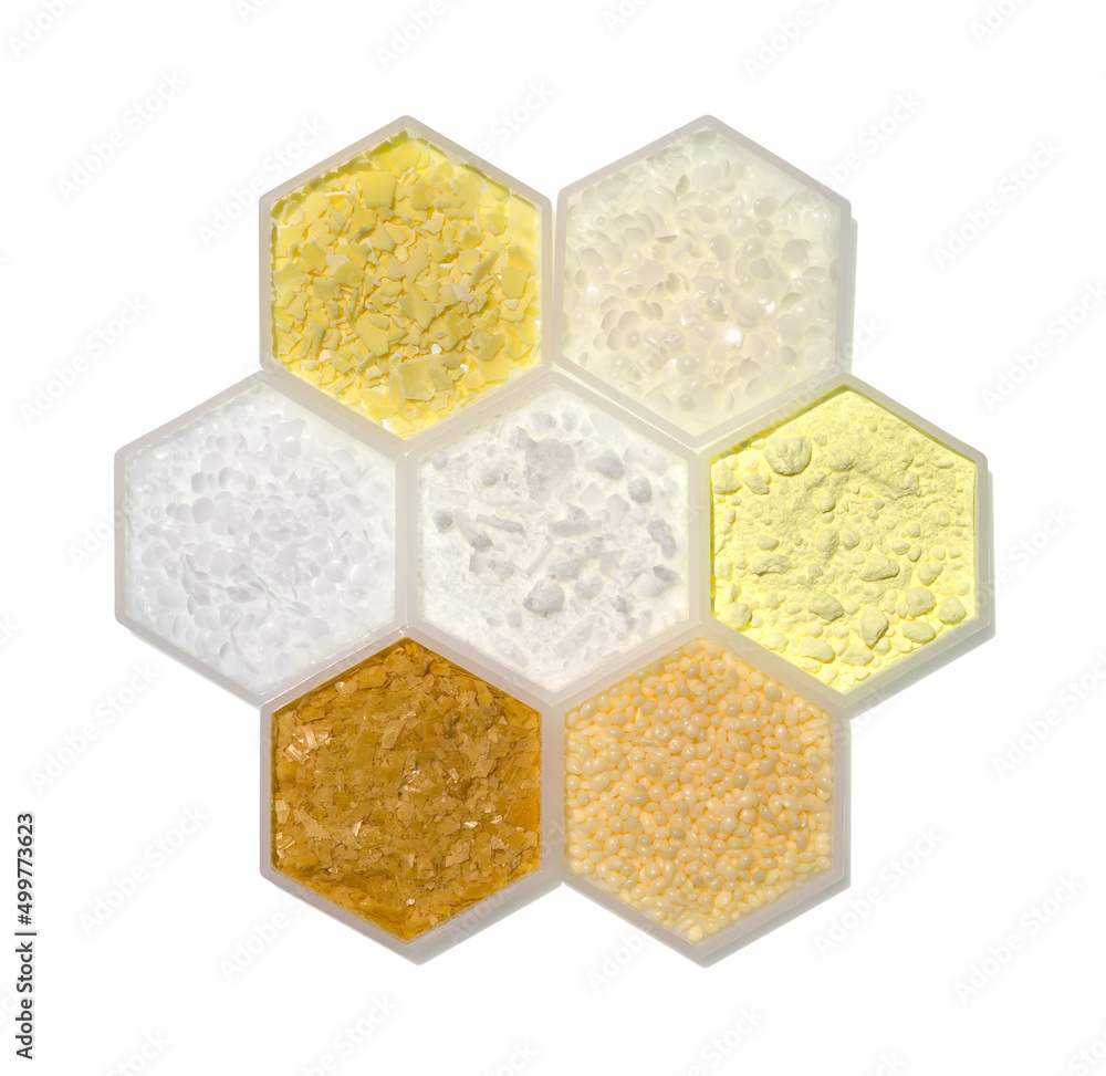 Chemical ingredient in hexagonal molecular shaped container. Sodium ...