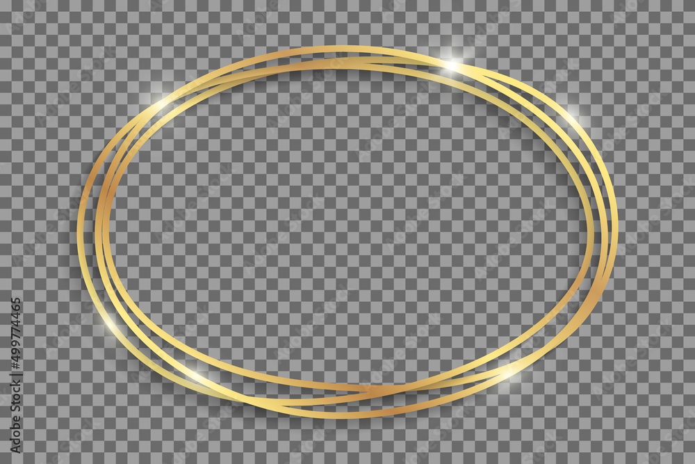 Golden ellipse frame with shadows and highlights isolated on a ...
