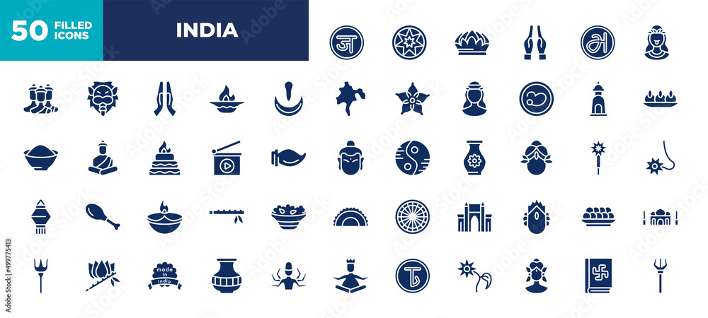 set of 50 glyph india icons. editable filled icons such as marathi ...